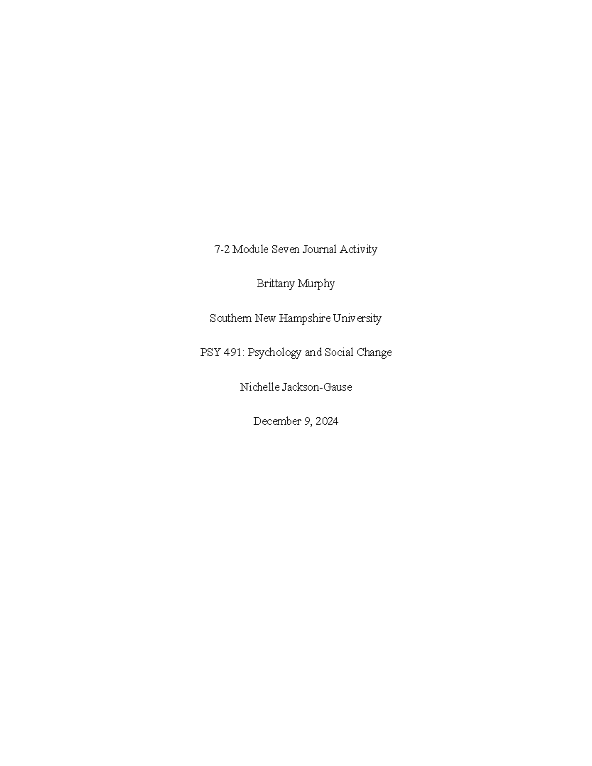 PSY 491: Leadership Values in Module 7 Journal Reflection - Studocu