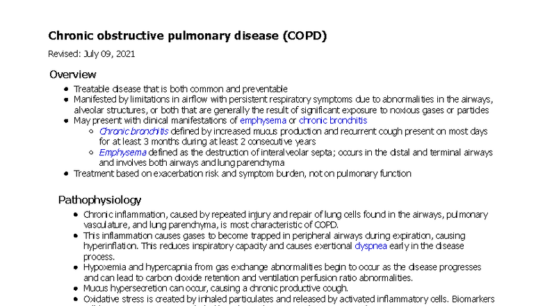 COPD Overview and Management: Comprehensive Review Notes - Studocu