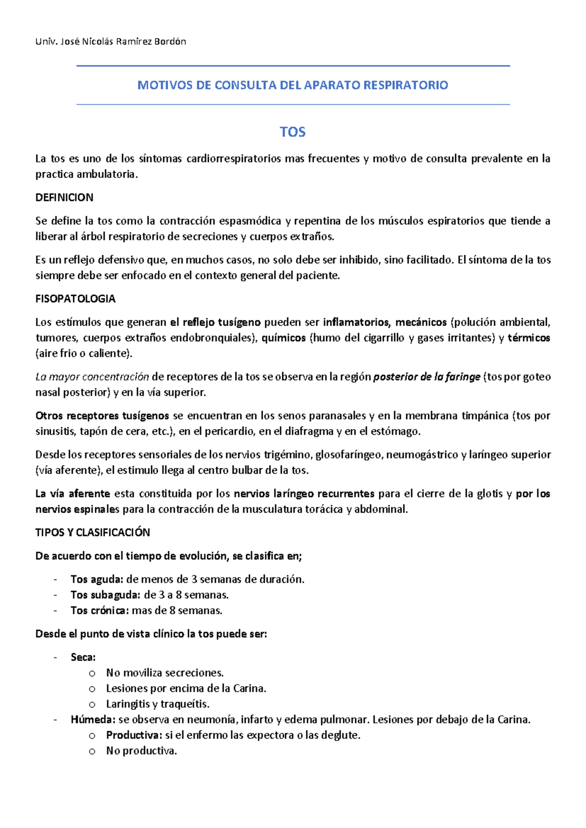 Consulta Respiratoria: Análisis de Tos, Expectoración y Disnea - Studocu