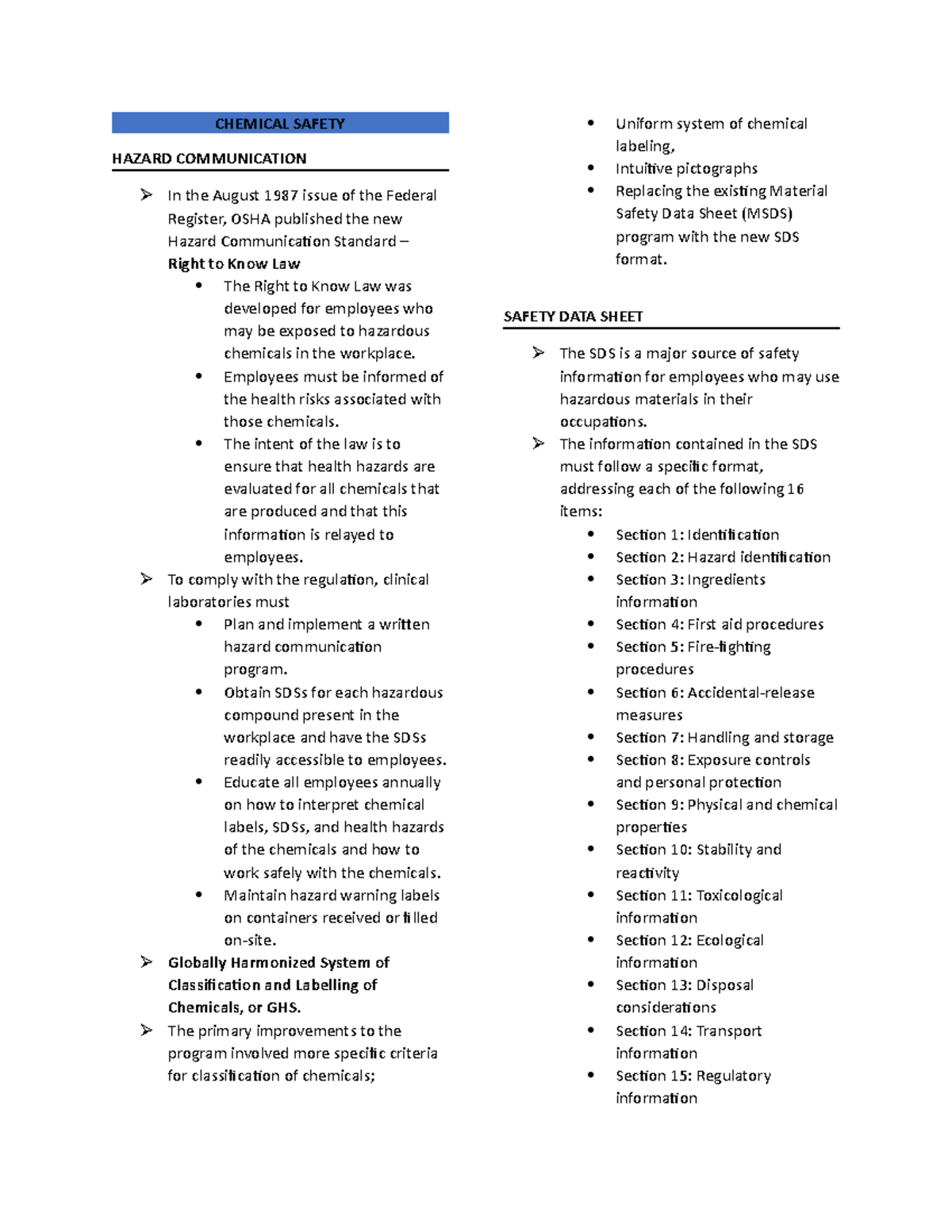 Safety Awareness of the Chemicals in the Laboratory - CHEMICAL SAFETY ...
