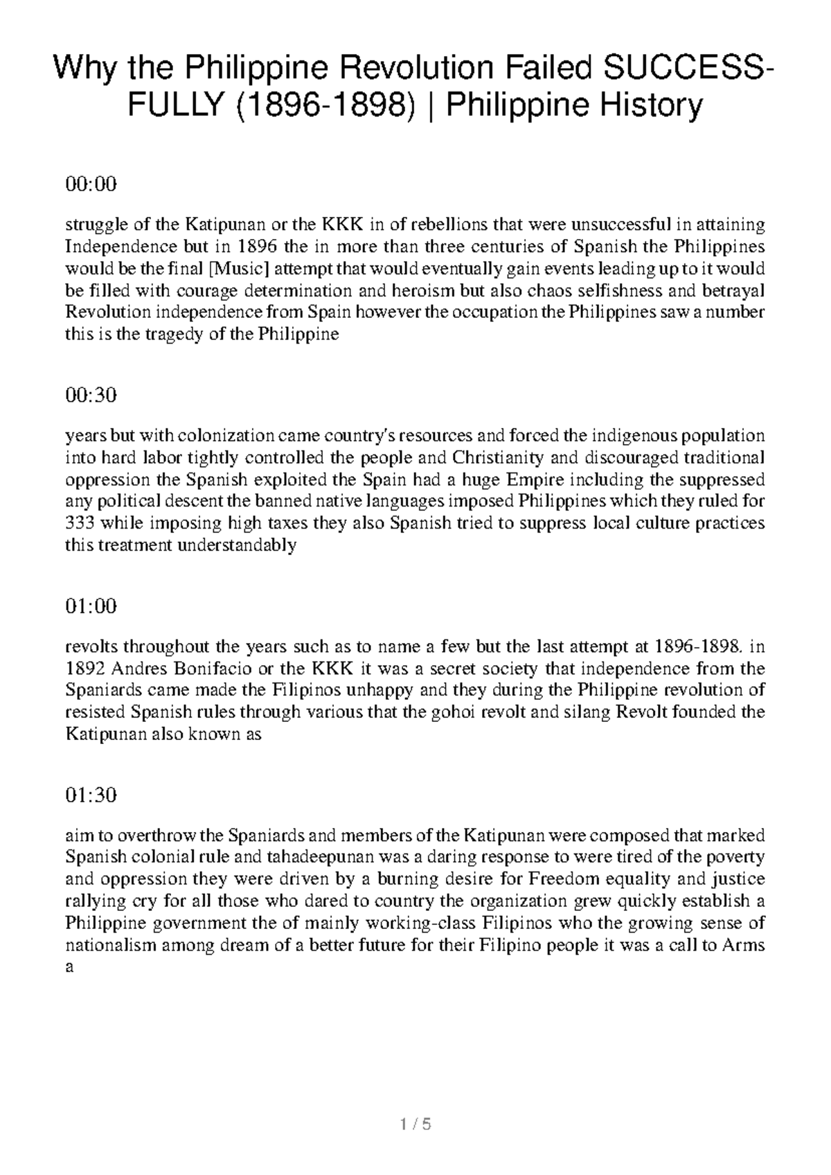 Analysis of the Philippine Revolution: Success or Failure? (1896-1898 ...
