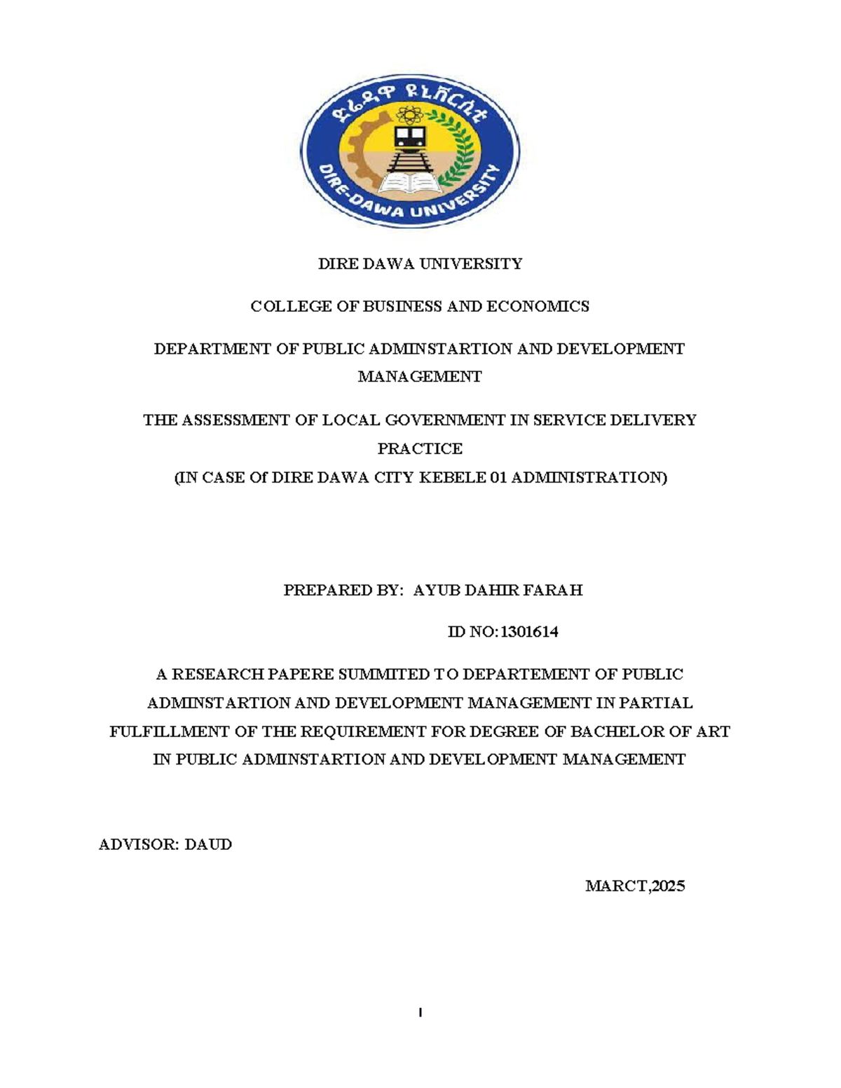 Assessment of Local Government Service Delivery in Dire Dawa City (PADM ...
