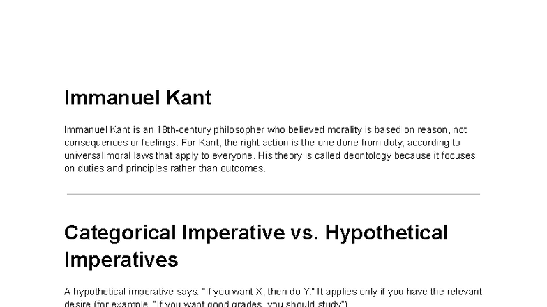 Kantian Ethics Study Guide (PHIL 101) - 9/3 to 9/25 - Studocu