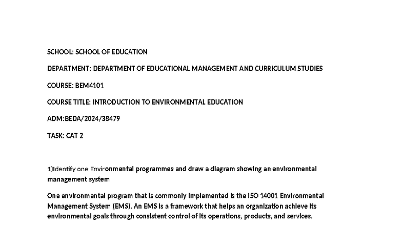 BEM4101 CAT 2: Overview of ISO 14001 Environmental Management System ...