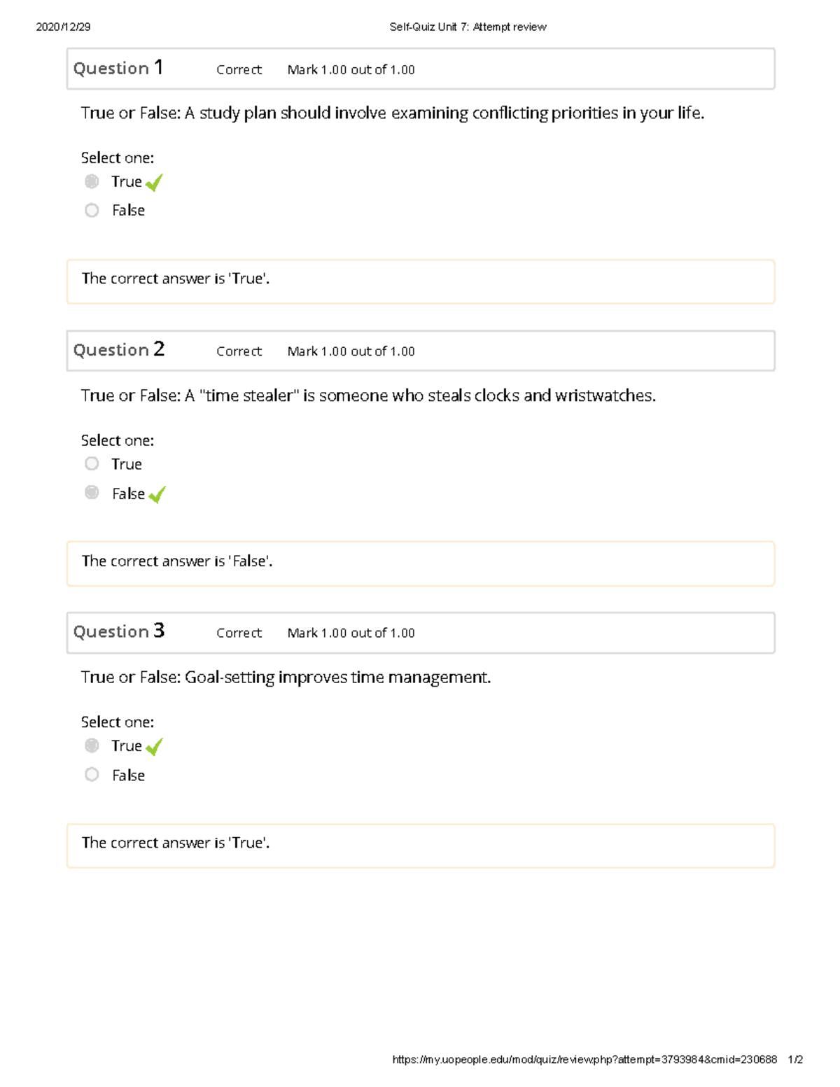 Self-Quiz Unit 7 Attempt review 3 - 2020/ 12/ 29 Self-Quiz Unit 7 ...