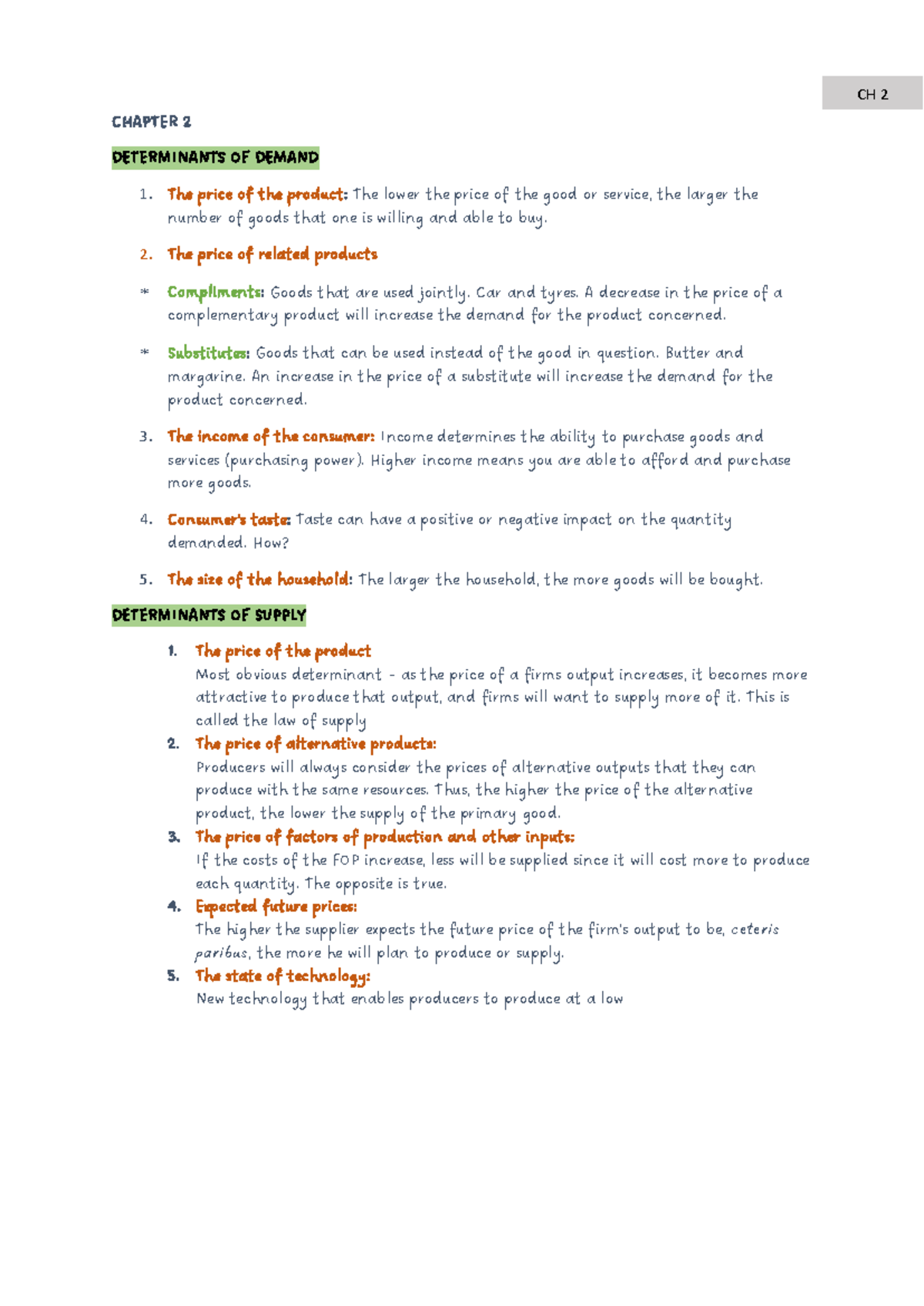 ECON 221 - CH 2 Demand and Supply Determinants Overview - Studocu