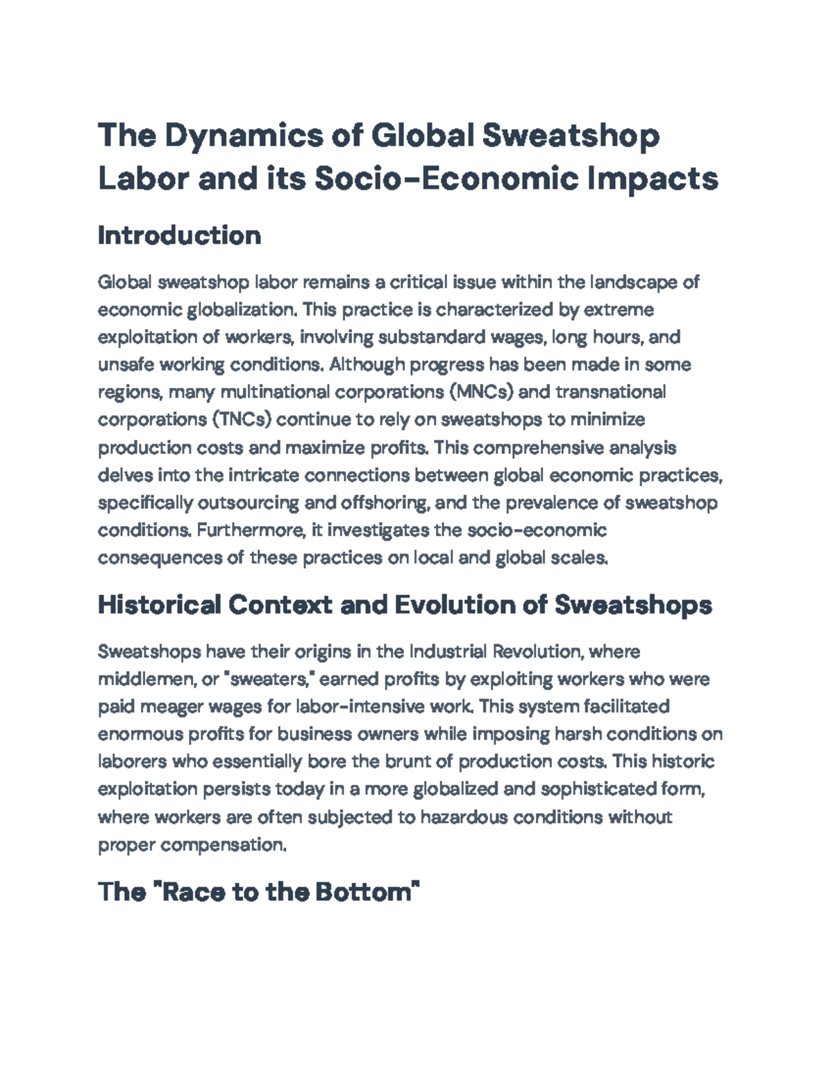 Examining Global Sweatshop Labor: Socio-Economic Impacts and Trends ...
