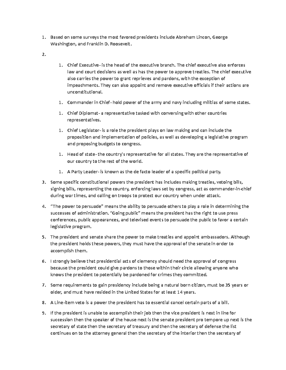 US Government Discussion 9: Presidential Powers and Roles Analysis ...
