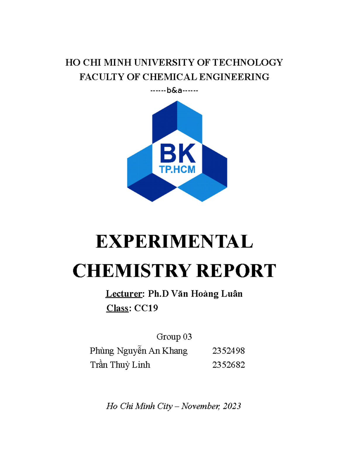 HCMUT CC Final Chemistry Lab Report: Heat of Reaction & Analysis - Studocu