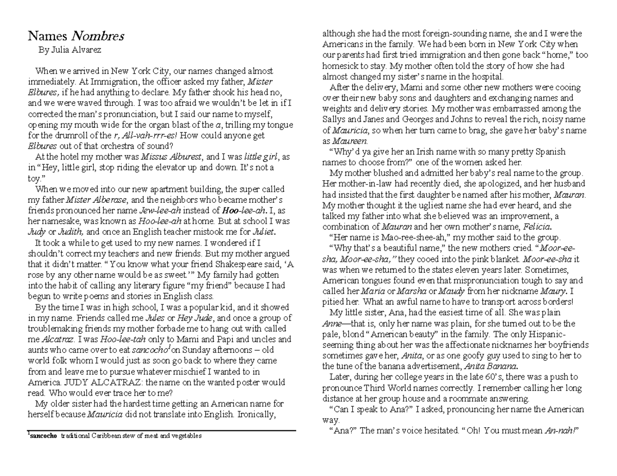 Names and Identities: Reflections on Cultural Transition in NYC ...