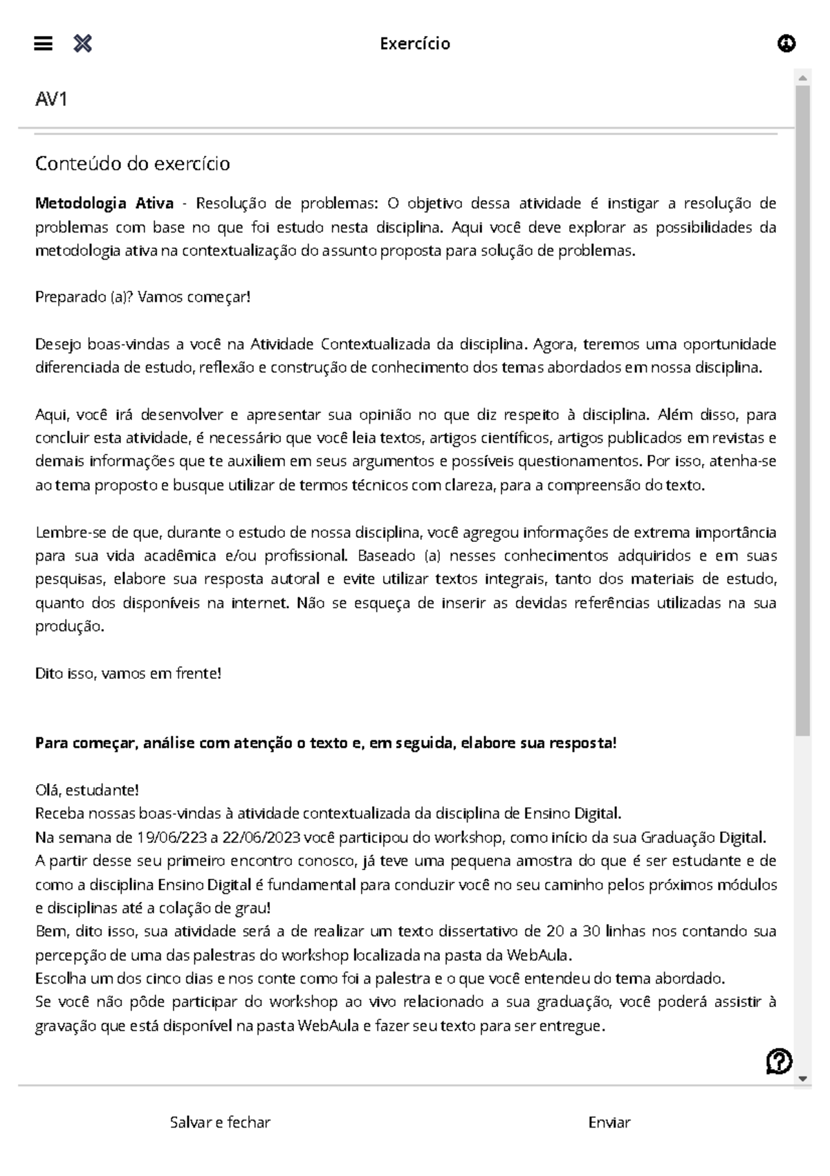 Av1 - Resumo da Atividade Contextualizada em Ensino Digital - Studocu