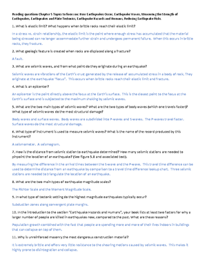 Geology 101: Reading Questions for Chapter 4 - Plate Tectonics - Studocu