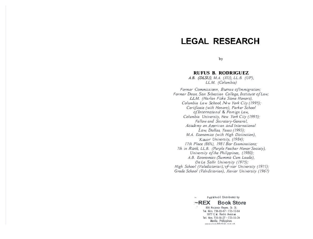 Legal Research Notes - Rufus B. Rodriguez (LAW 101) - Studocu