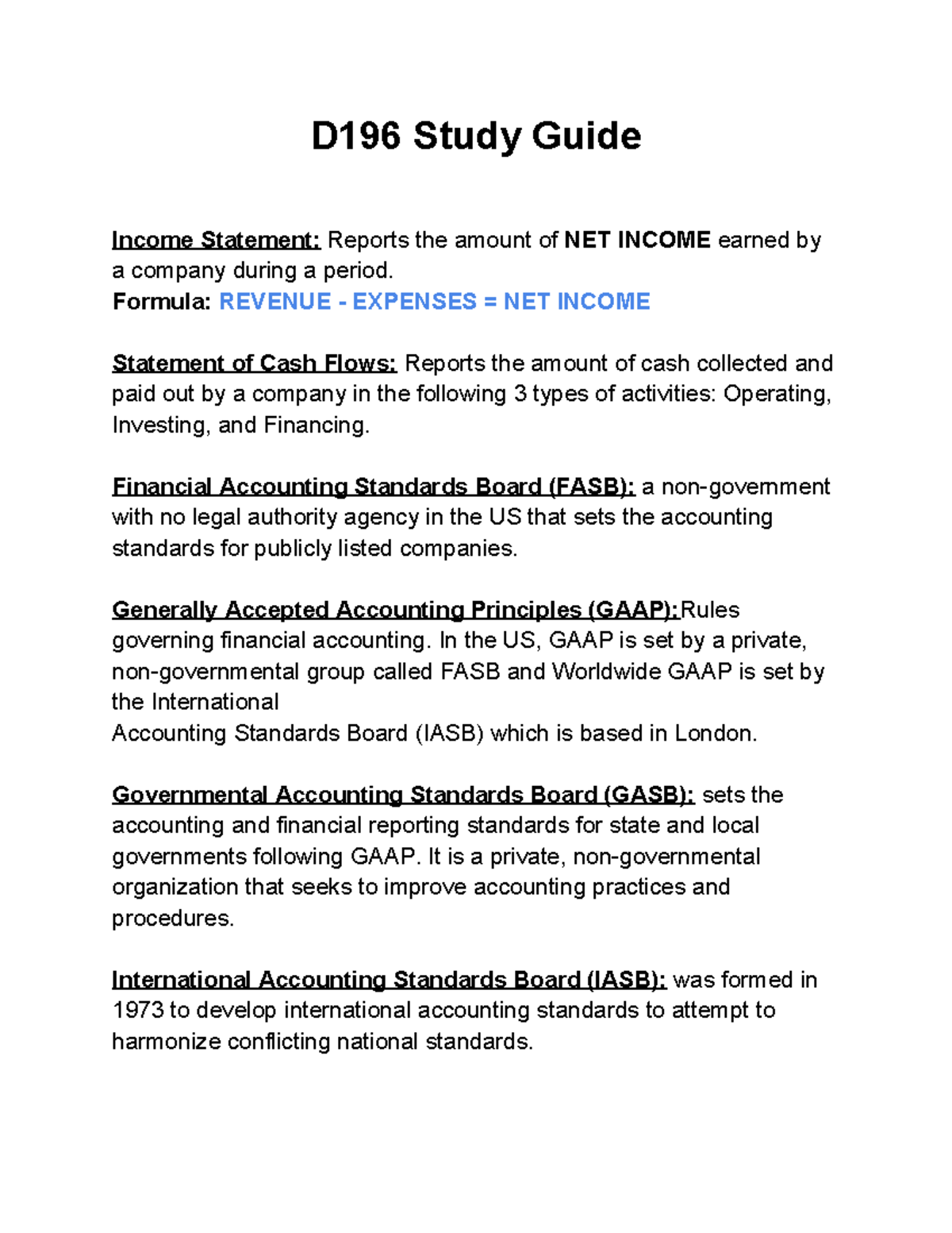 WGU D196 Study Guide: Understanding Financial Statements and Accounting ...