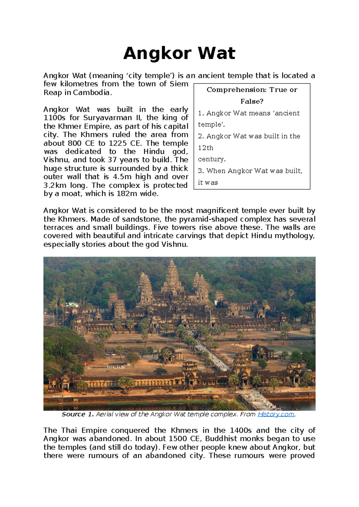 Angkor Wat Worksheet - History: Exploring the Magnificent Temple - Studocu