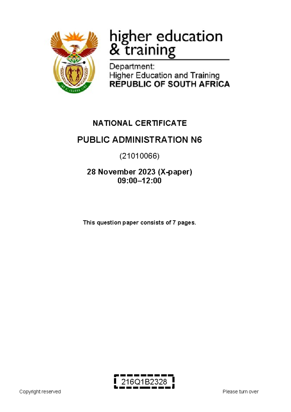 Public Administration N6 Final Exam (21010066) - Nov 2023 Dissection ...