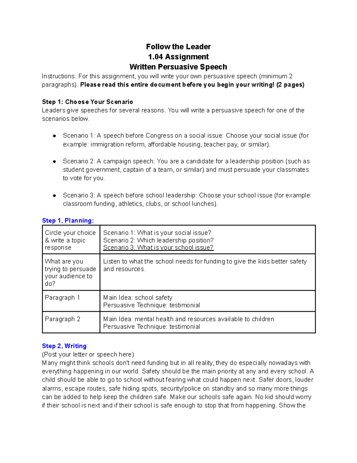 1.04 Persuasive Speech Assignment: Follow the Leader in Advocacy - Studocu
