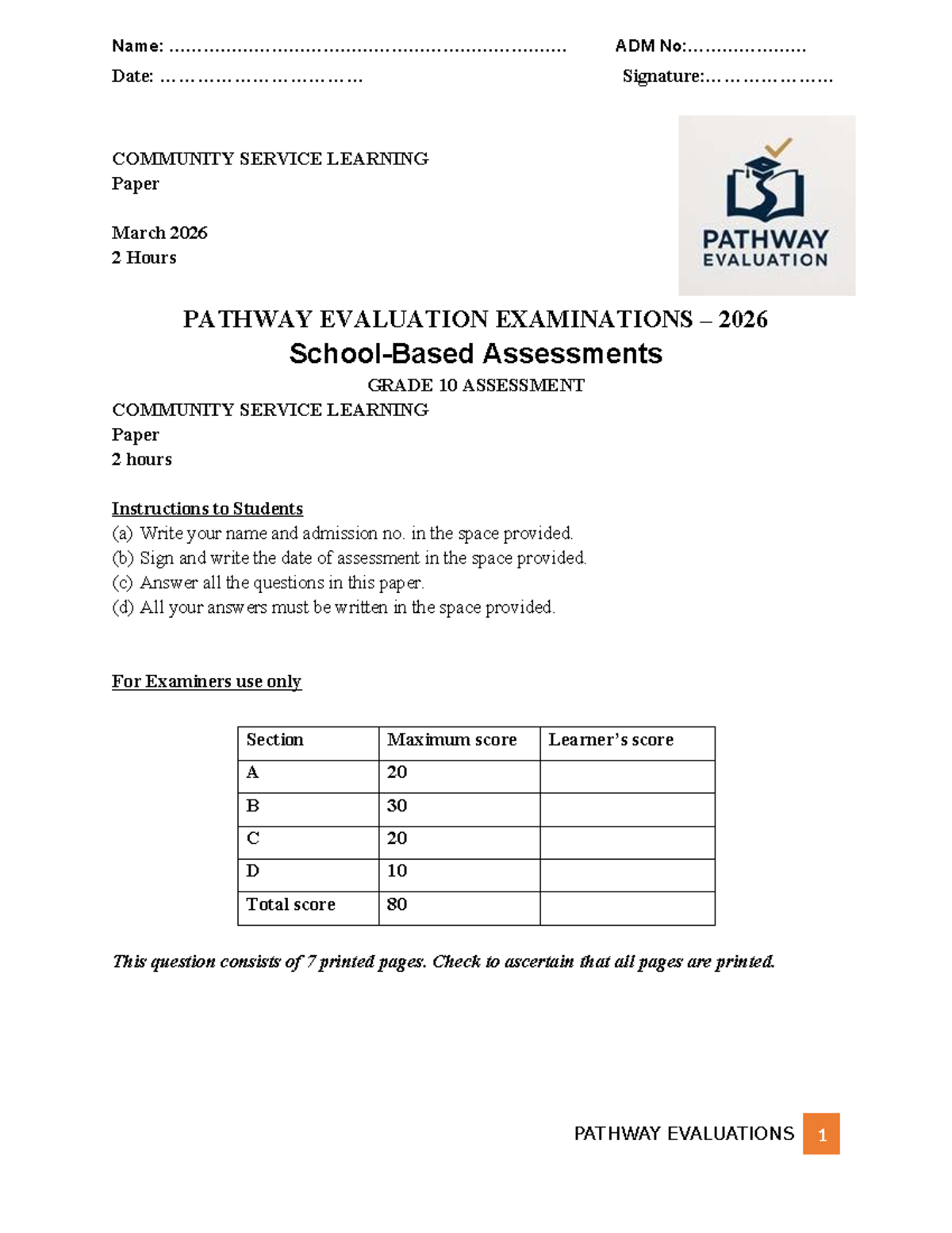 Grade 10 Community Service Learning (CSL) Practice Exam - March 2026 ...