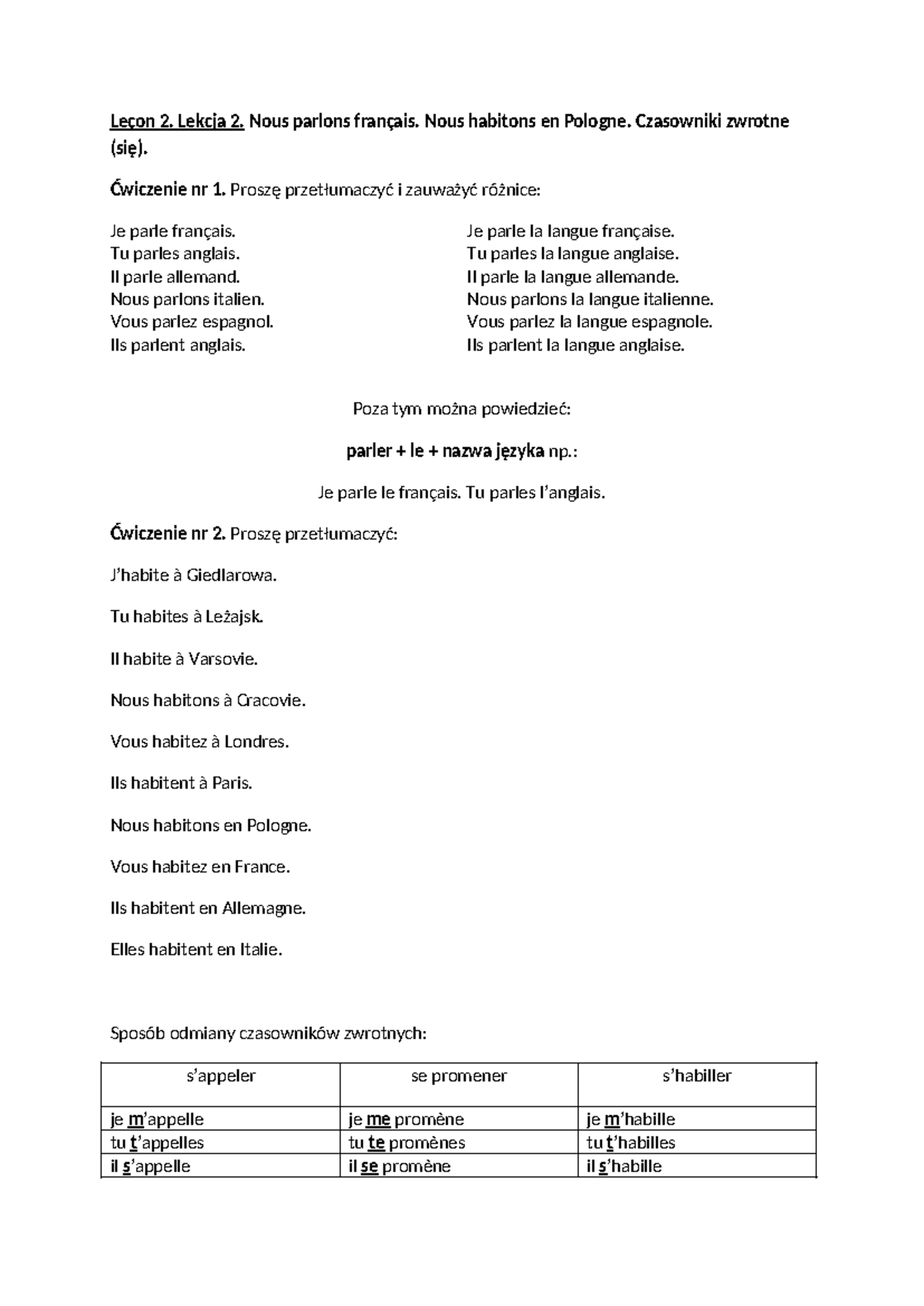 Leçon 2 - Exercices et vocabulaire en français - Studocu