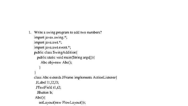 Swing Lab Examples - JAVA Programming Tasks and Solutions - Studocu