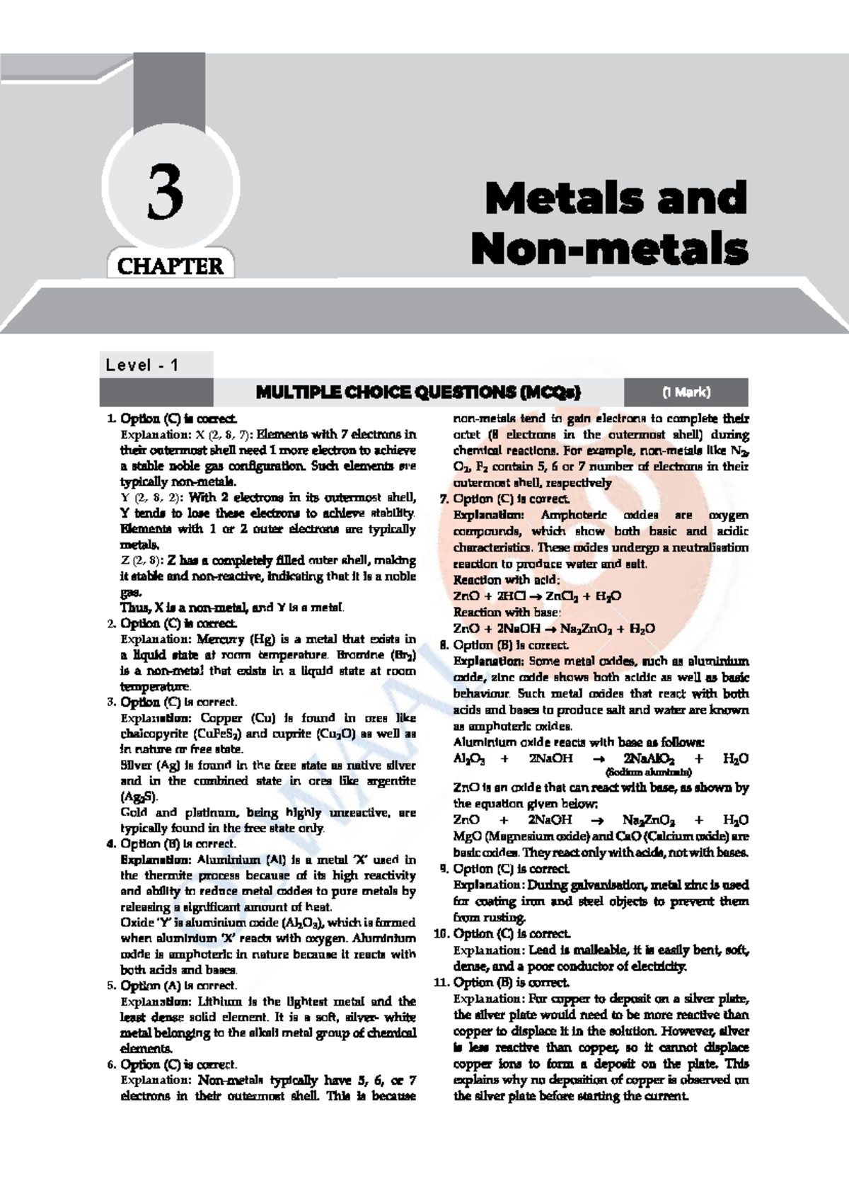 Ch-3 Metals and Non-Metals: Explanations and Configurations - Studocu