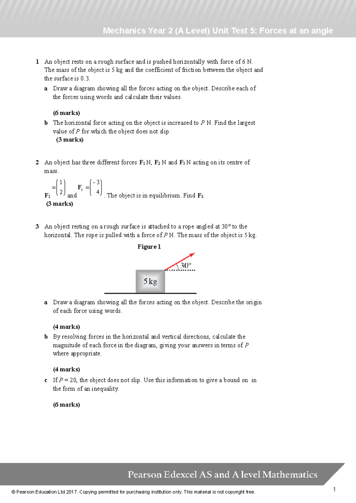 Mechanics A Level Unit Test 5: Forces at an Angle Analysis - Studocu