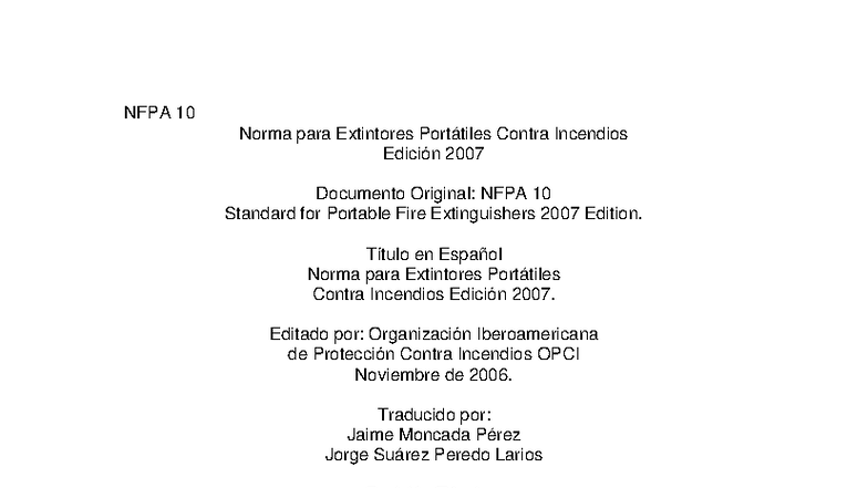 NFPA 10: Norma para Extintores Portátiles Contra Incendios 2007 - Studocu