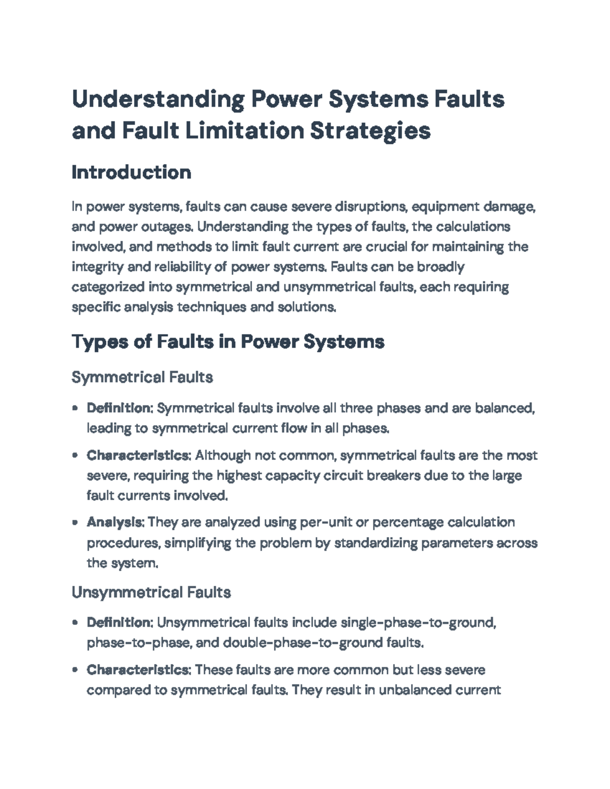 Understanding Power Systems Faults and Limitation Strategies (EE101 ...