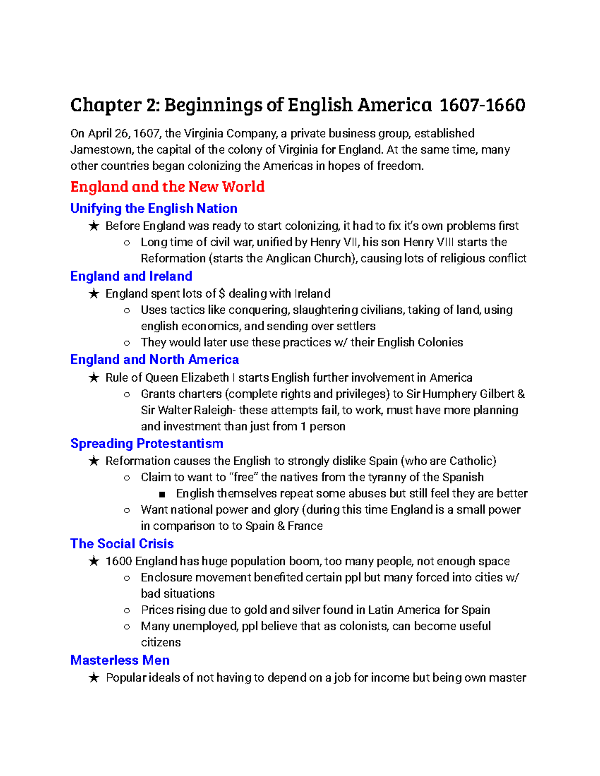 Chapter 2: Beginnings of English America (1607-1660) - An Overview ...