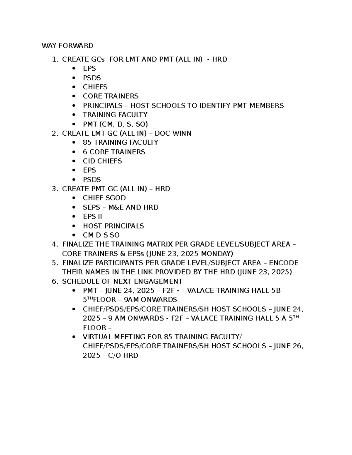 WAY FORWARD: Training Plans for LMT & PMT (June 2025) - Studocu