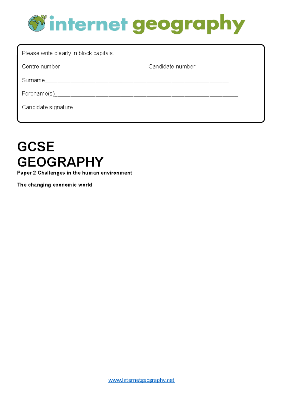 GCSE Geography Paper 2: The Changing Economic World Exam Questions ...