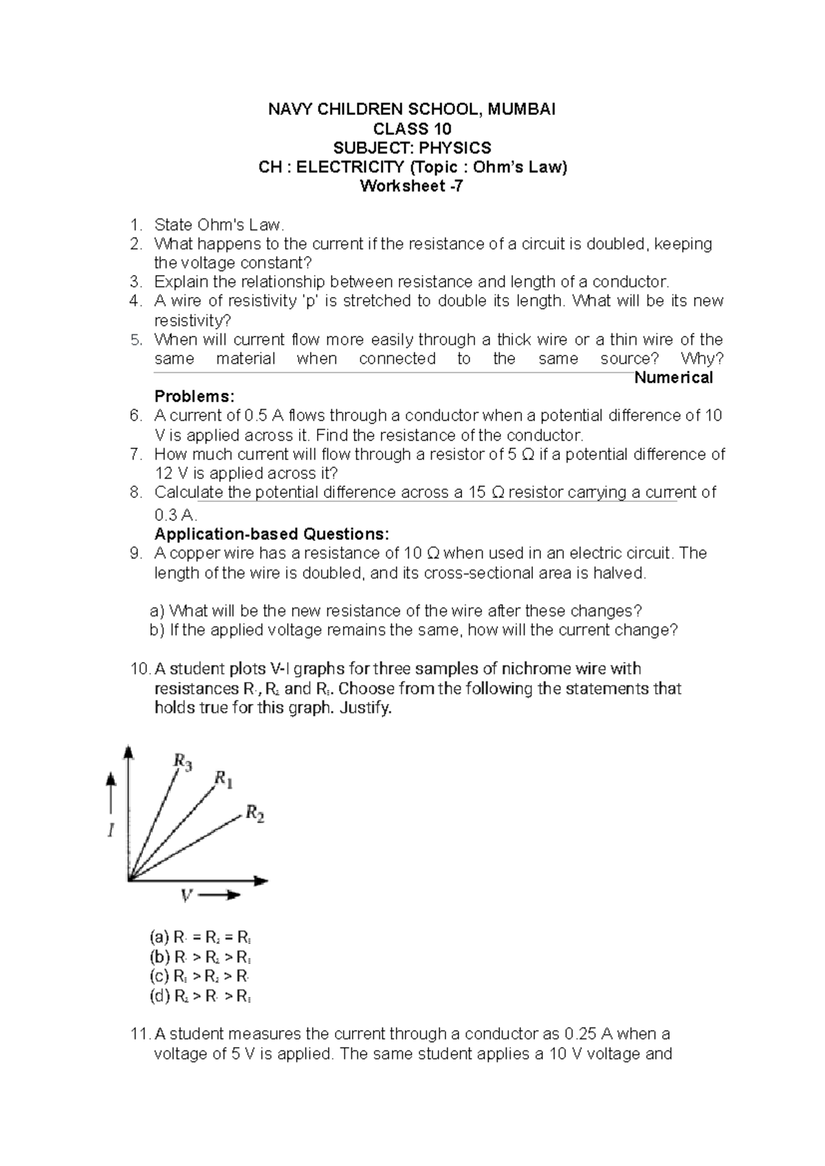 Physics Class 10: Key Questions on Ohm's Law and Electricity - Studocu
