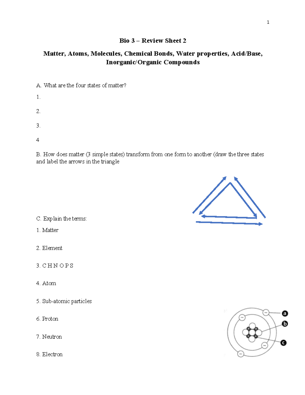 Bio 3 - Final Exam Review: Atoms, Molecules & Chemical Bonds - Studocu