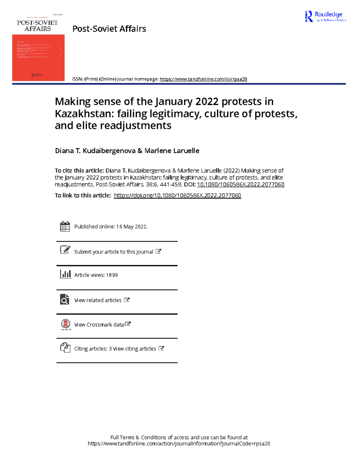 Kudaibergenova & Laruelle (2022) - Analyzing the January 2022 Protests ...