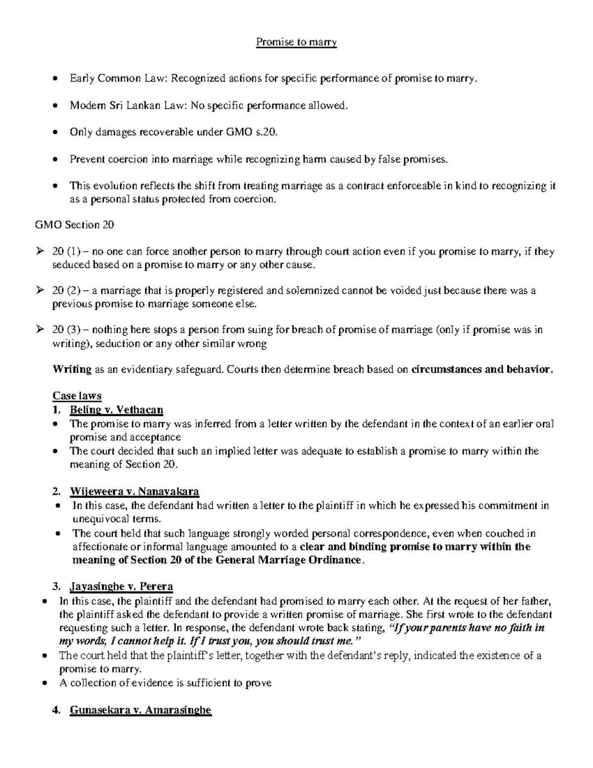 Promise to Marry: Evolution of Common Law & GMO s.20 in Sri Lanka - Studocu