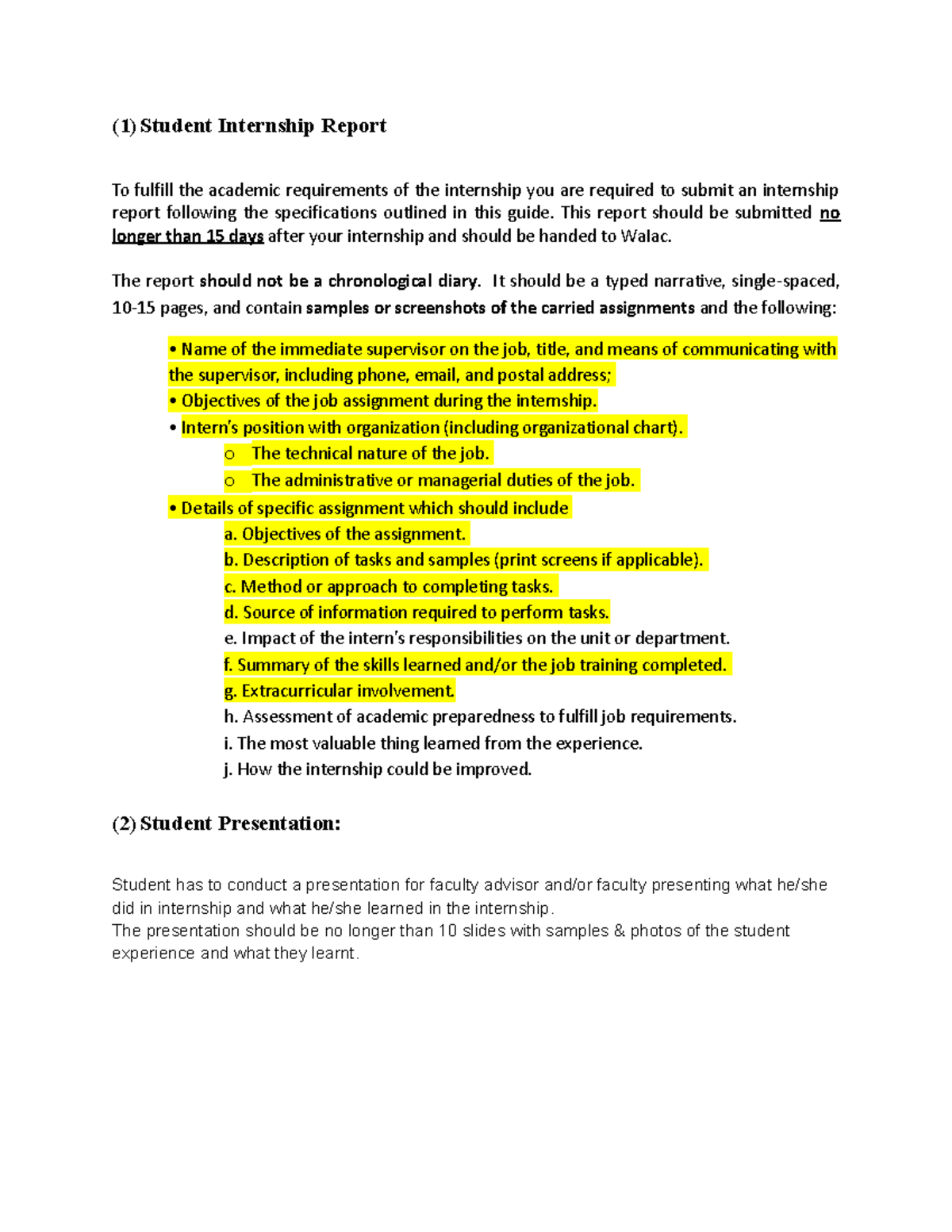Components of Internship report & presentation - (1) Student Internship ...