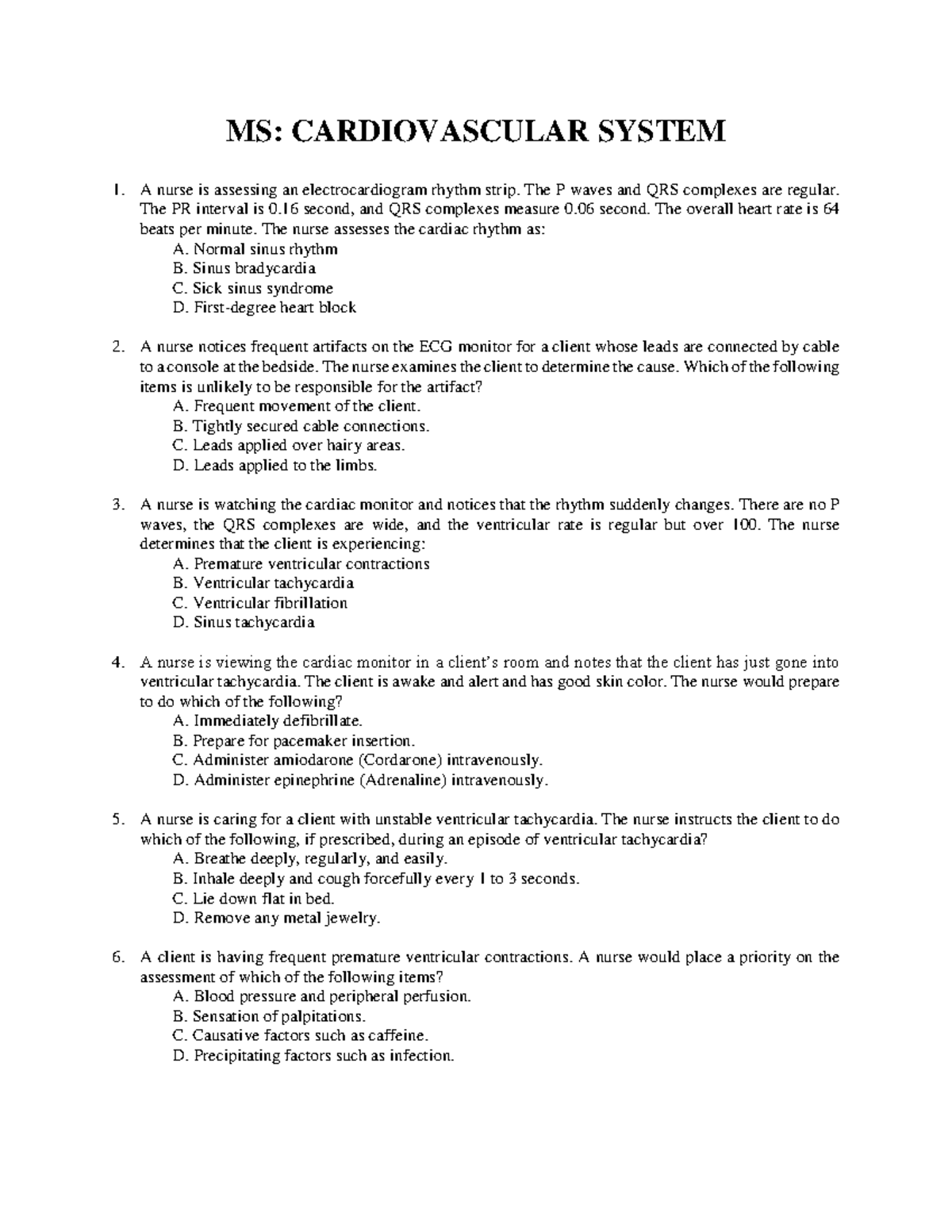 MS: Cardiovascular System Practice Exam Notes - Studocu