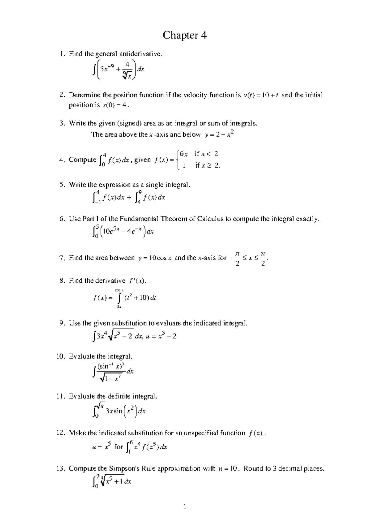 Math 4 - Tutorial Notes on Chapter 4 Integrals and Antiderivatives ...