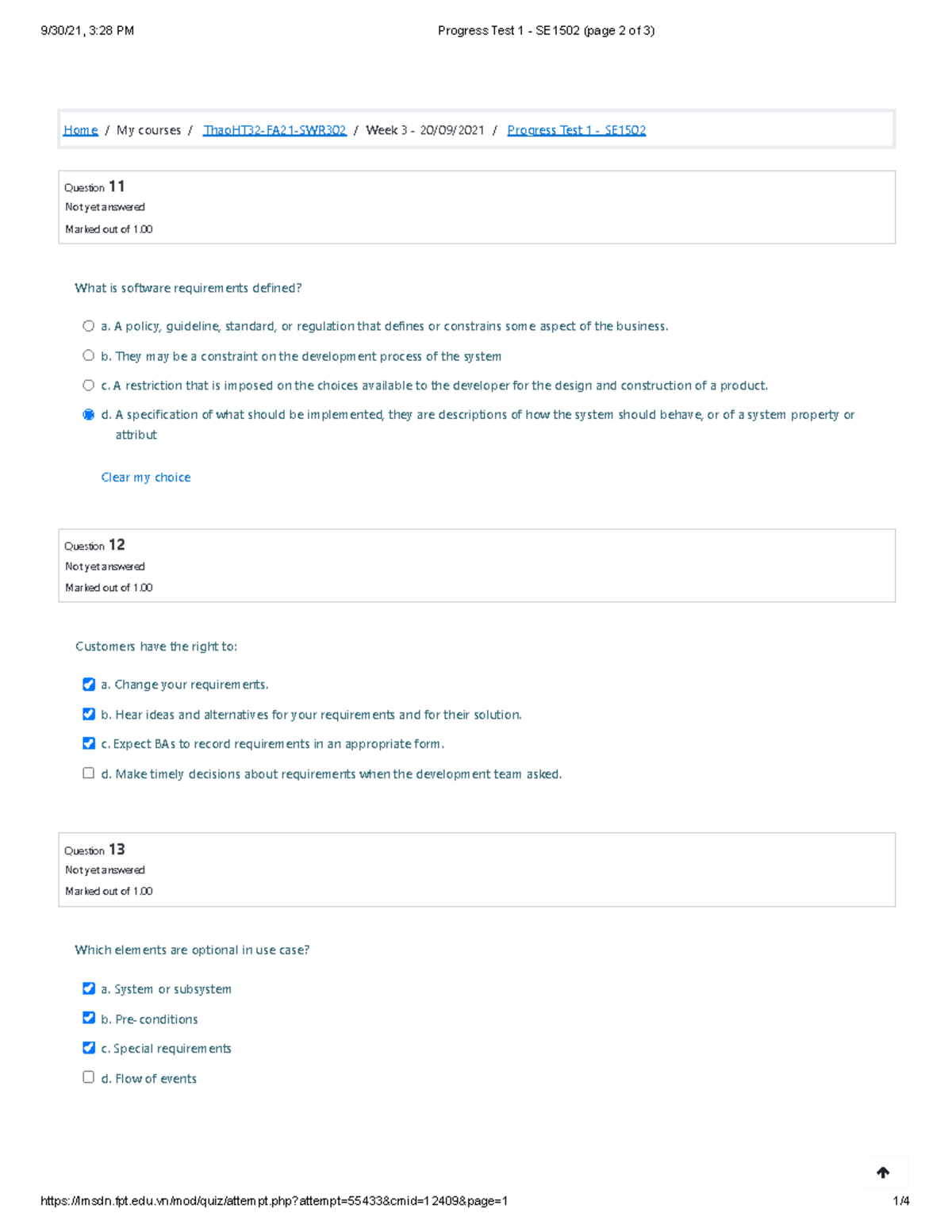 Progress Test 1 SE1502 - Questions and Answers (Page 2 of 3) - Studocu