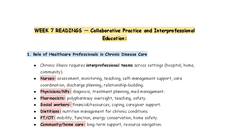 PPN WEEK 7 - Collaborative Practice in Chronic Disease Management - Studocu