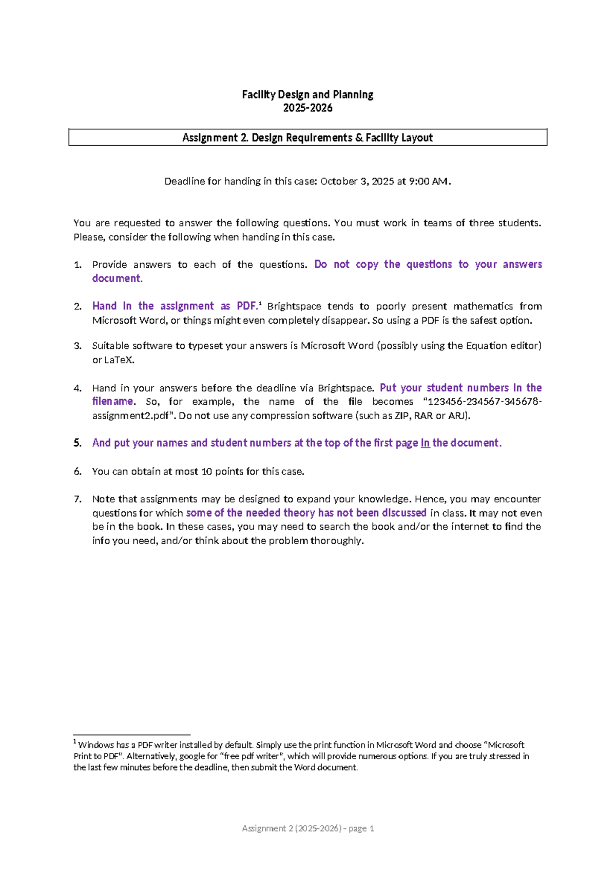 Facility Design & Planning Assignment 2: Layout Requirements - Studeersnel
