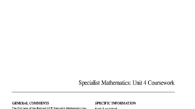 VCE Specialist Mathematics: Unit 4 Coursework Report 2000 - Studocu