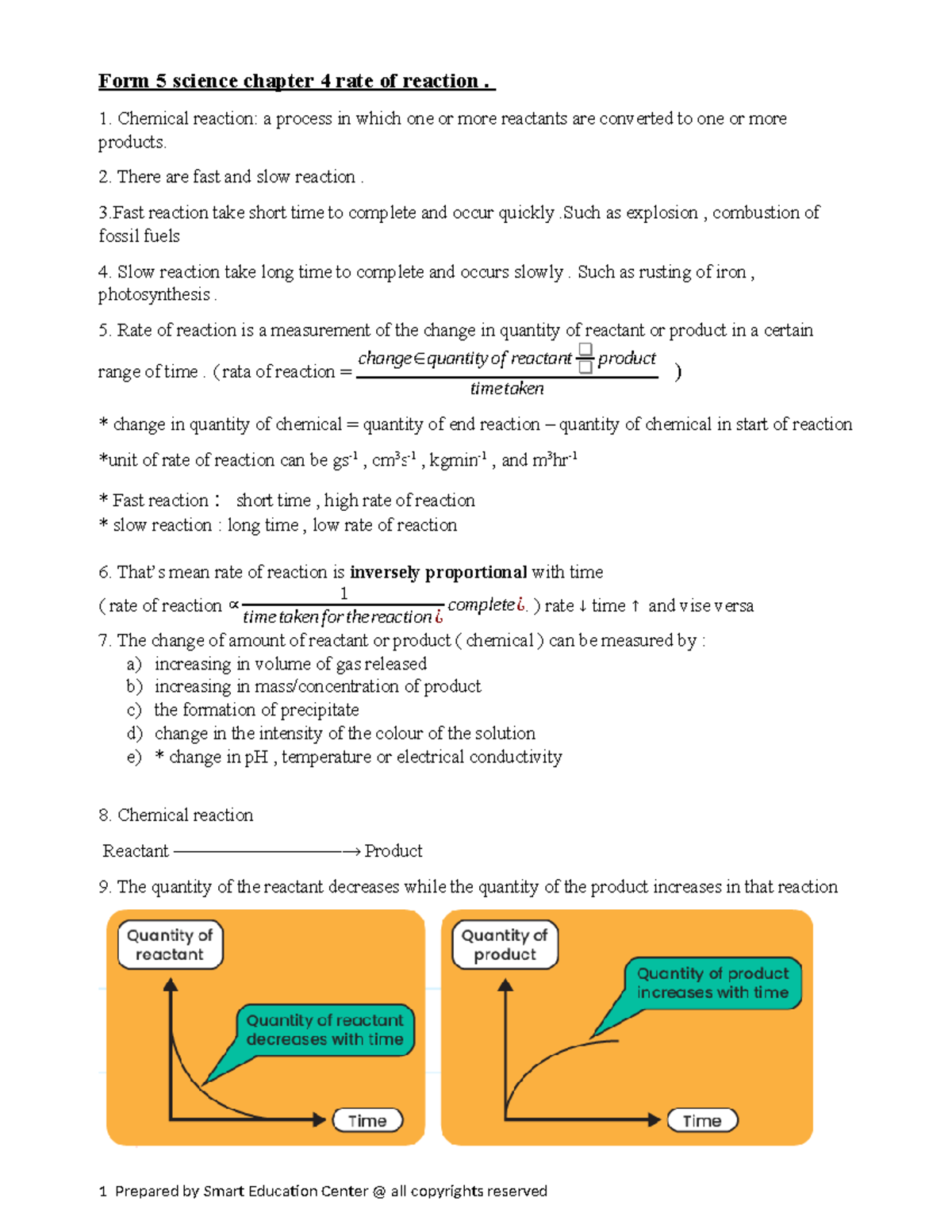 Form 5 Science Chapter 4 Notes: Rate of Reaction Explained - Studocu