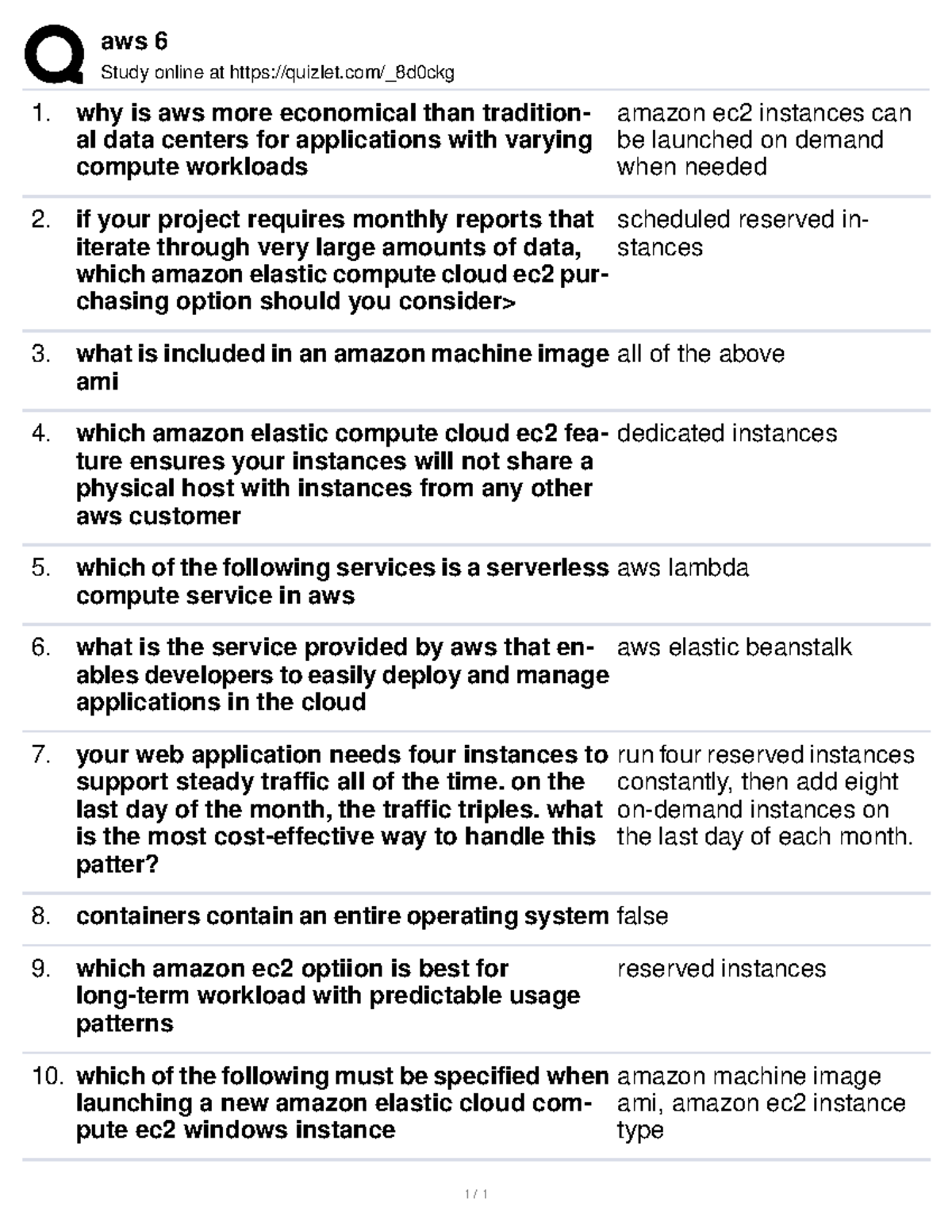 AWS 6 - Module Knowledge Check: EC2 Instances & Services Review - Studocu