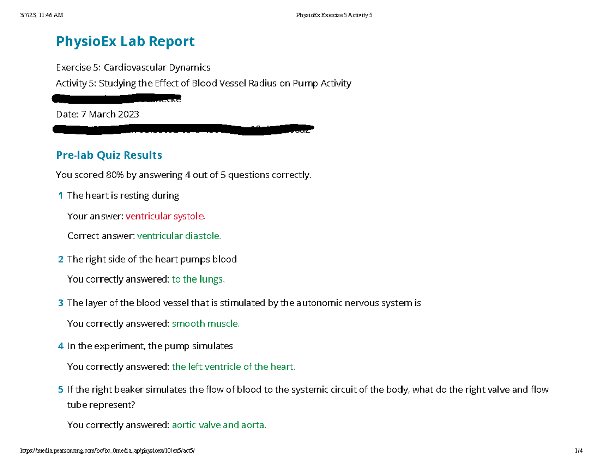 Physio Ex Exercise 5 Activity 5 - PhysioEx Lab Report Exercise 5 ...