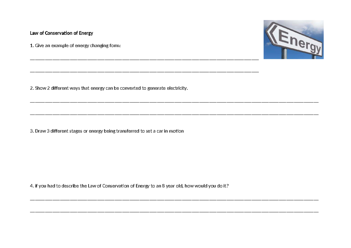 Y9 Law of Conservation of Energy-1 - Law of Conservation of Energy Give ...