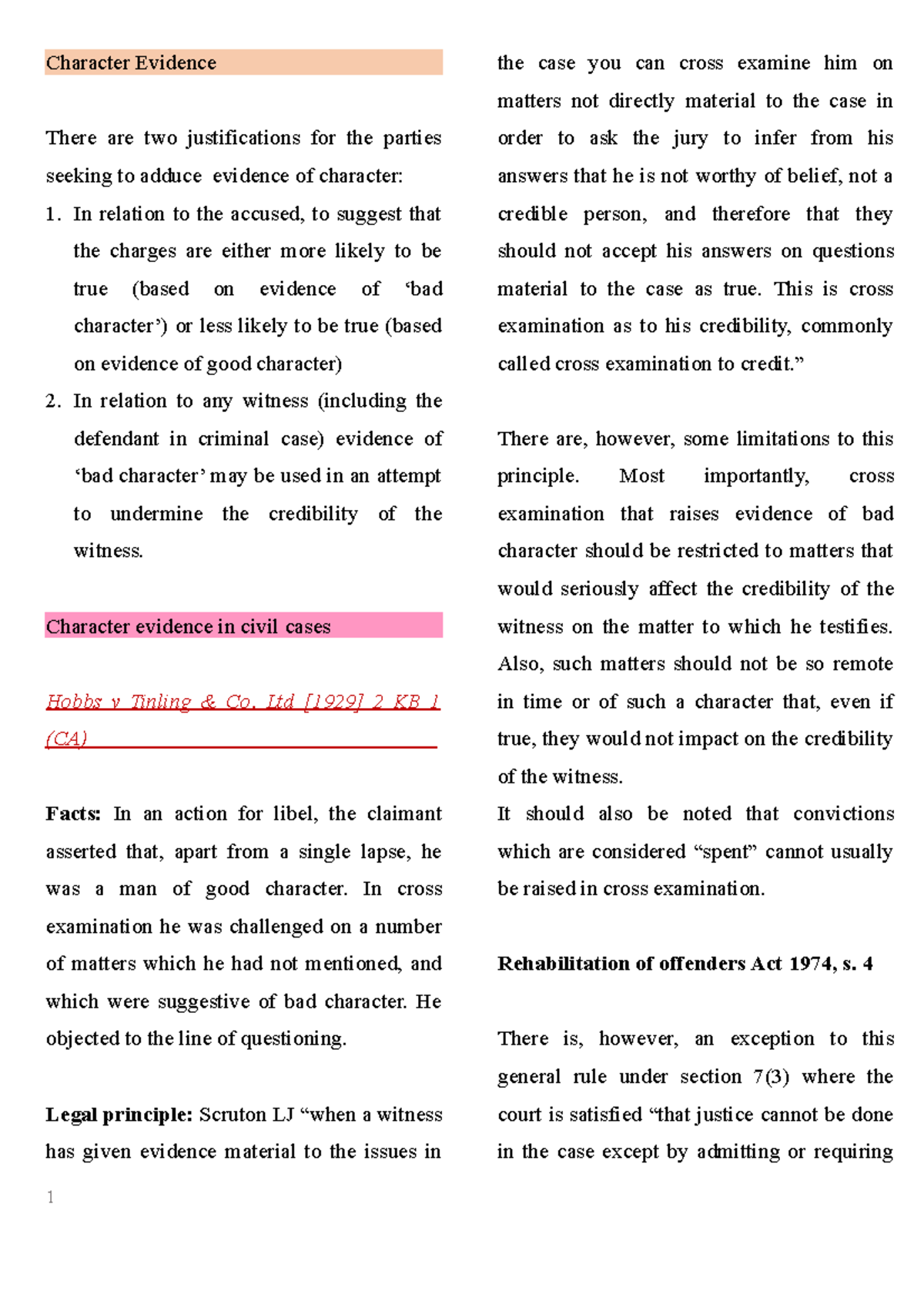 Character Evidence - Lecture Notes on Criminal & Civil Cases - Studocu