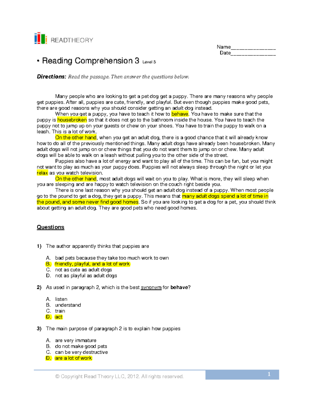 READTHEORY Level 5 Reading Comprehension Passage 3 Analysis - Studocu