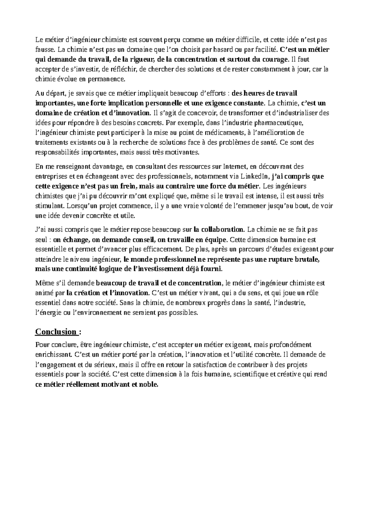 PPP chimie - Exposé sur le Métier de Chimiste - Studocu