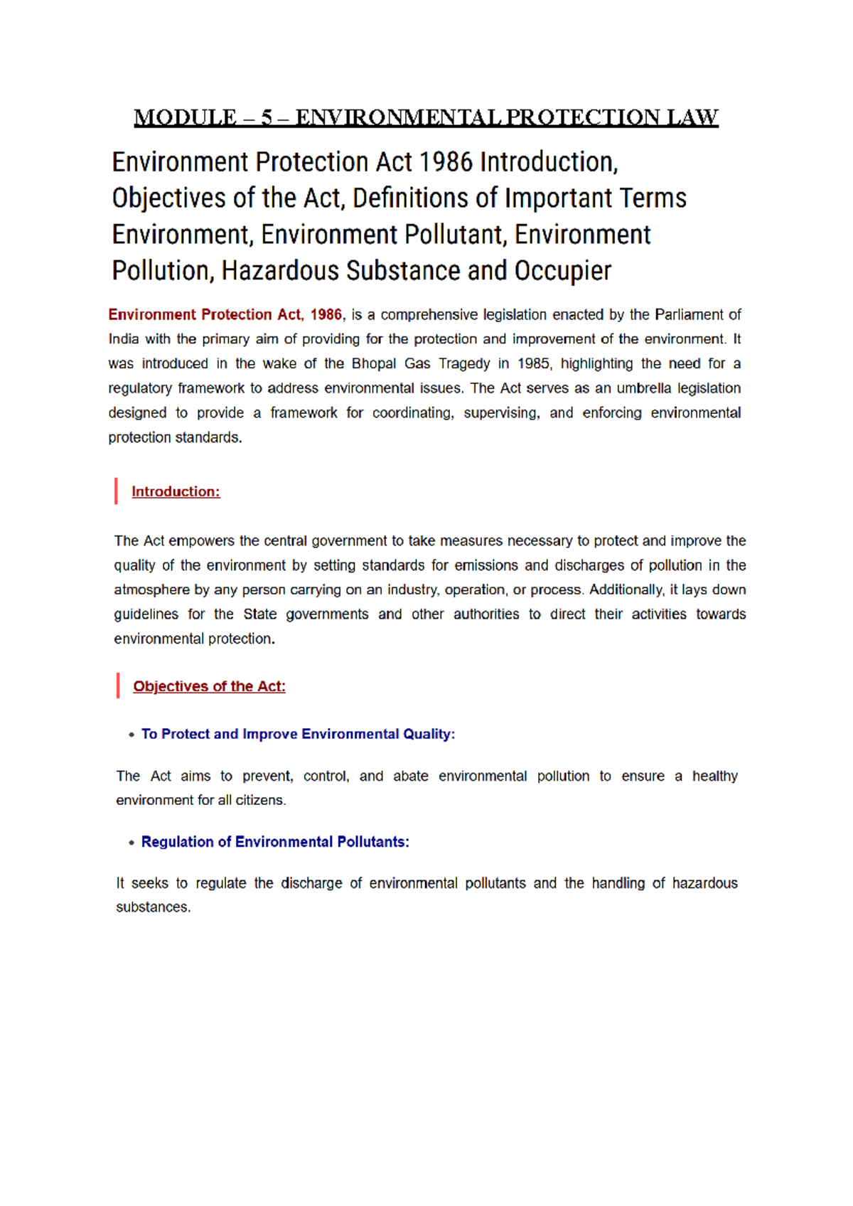 BR M5 - Environmental Protection Law Overview and Key Provisions - Studocu